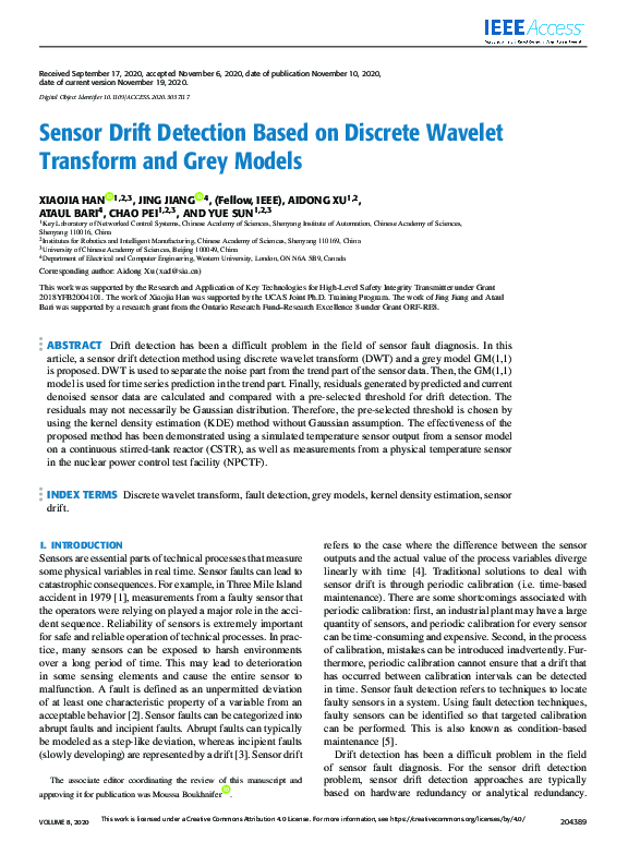 Pdf Sensor Drift Detection Based On Discrete Wavelet Transform And Grey Models