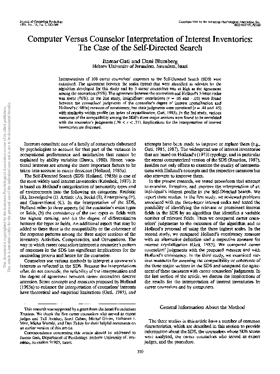 (PDF) Computer versus counselor interpretation of interest inventories ...