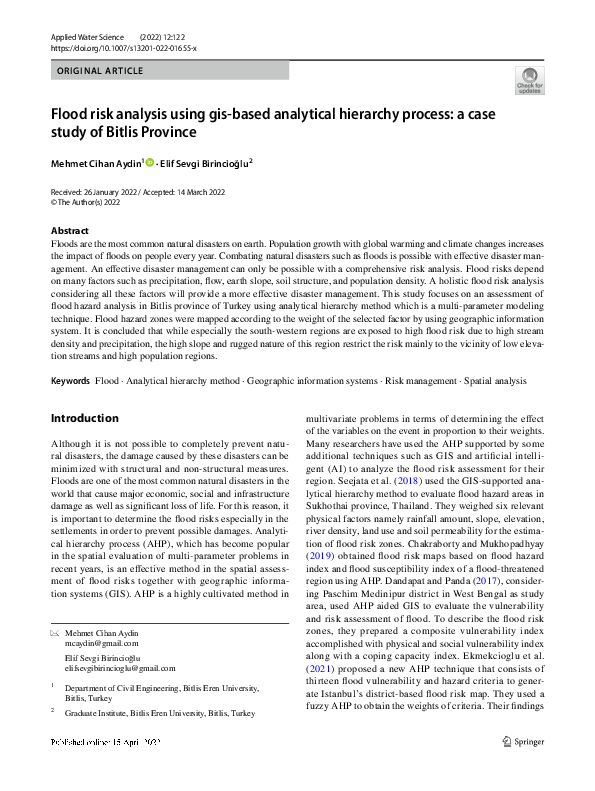 (PDF) Flood risk analysis using gis-based analytical hierarchy process: a case study of Bitlis ...
