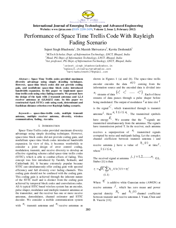 (PDF) Performance of Space Time Trellis Code With Rayleigh Fading Scenario