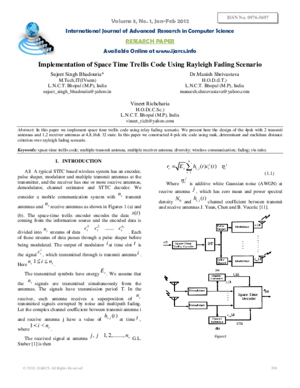 Pdf Implementation Of Space Time Trellis Code Using Rayleigh Fading