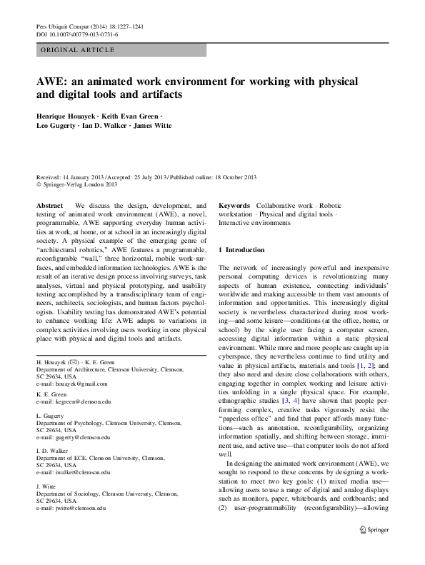 (PDF) AWE: an animated work environment for working with physical and ...