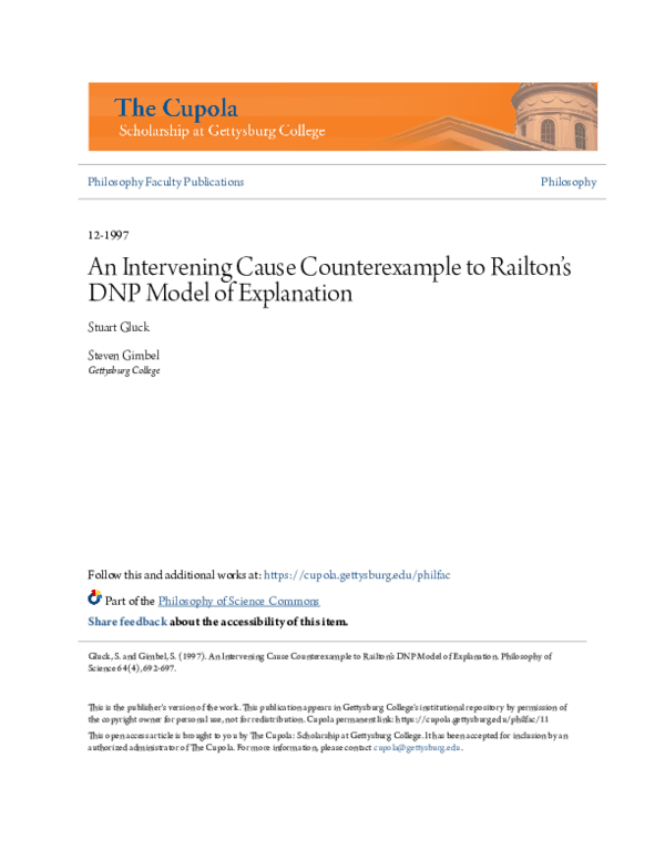 (PDF) An Intervening Cause Counterexample to Railton's DNP Model of Explanation