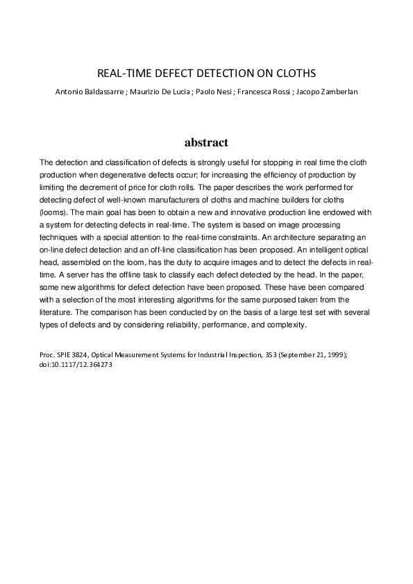 (PDF) Real-time defect detection on cloths