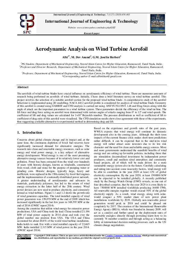 (PDF) Aerodynamic Analysis on Wind Turbine Aerofoil