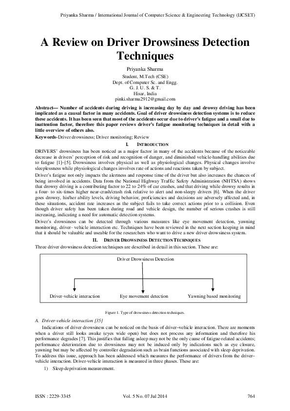(PDF) A Review on Driver Drowsiness Detection Techniques