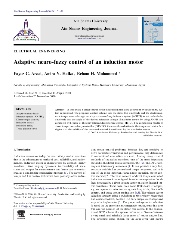Pdf Adaptive Neuro Fuzzy Control Of An Induction Motor