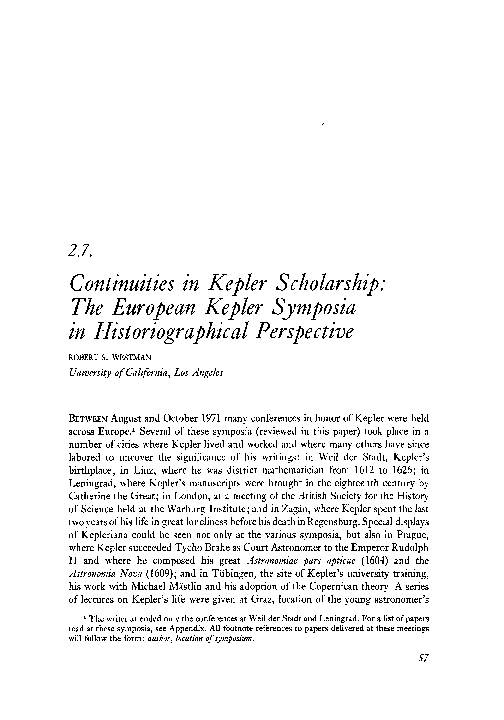 (PDF) 2.7. Continuities in Kepler scholarship: the European Kepler symposia in historiographical ...