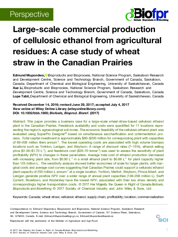 (PDF) Large‐scale commercial production of cellulosic ethanol from agricultural residues: A case ...