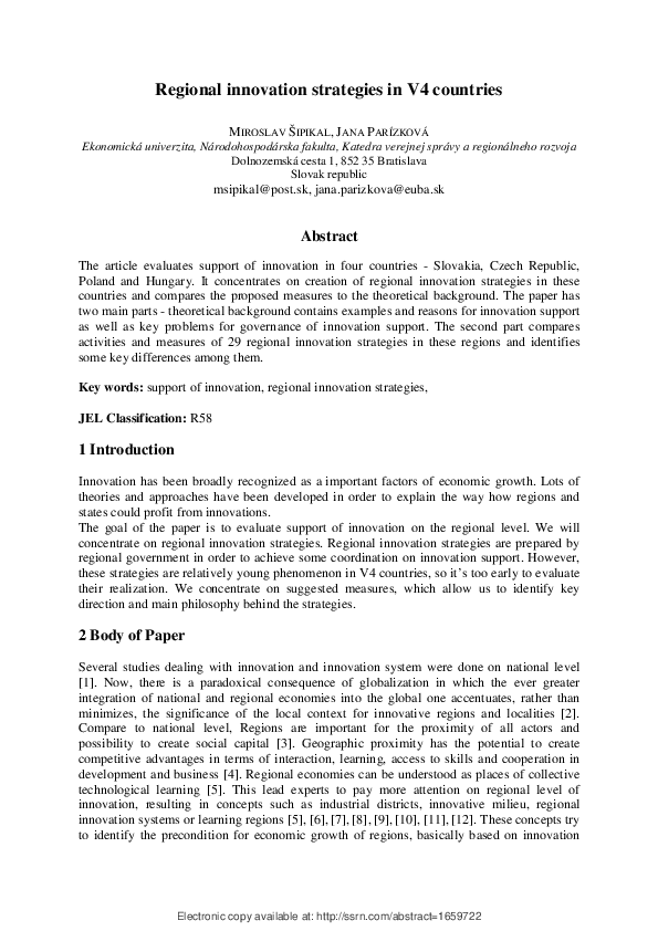 (PDF) Regional Innovation Strategies in V4 Countries