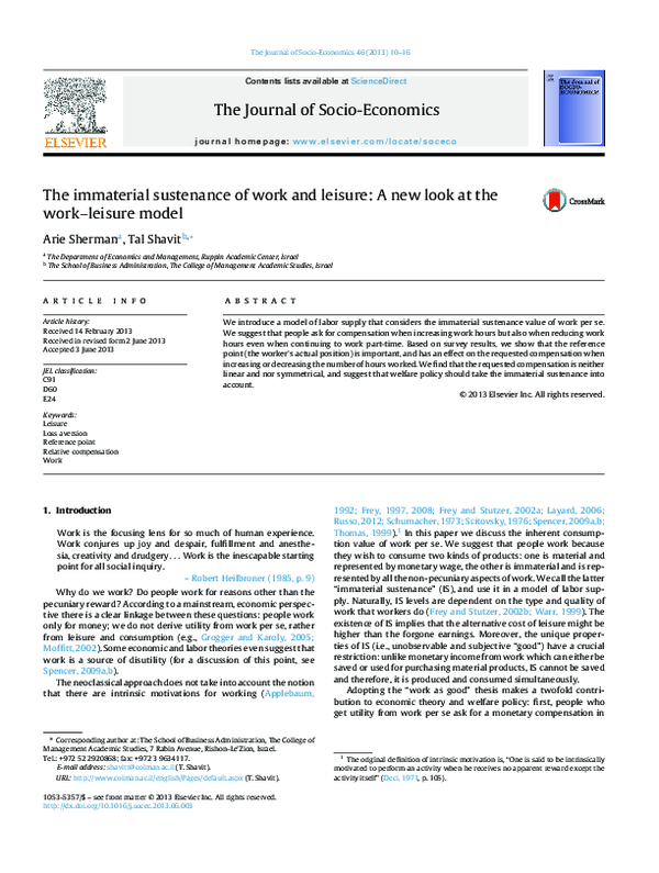 (PDF) The immaterial sustenance of work and leisure: A new look at the ...