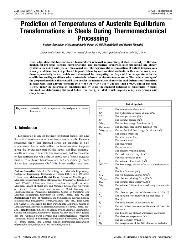 (PDF) Prediction of Temperatures of Austenite Equilibrium Transformations in Steels During ...