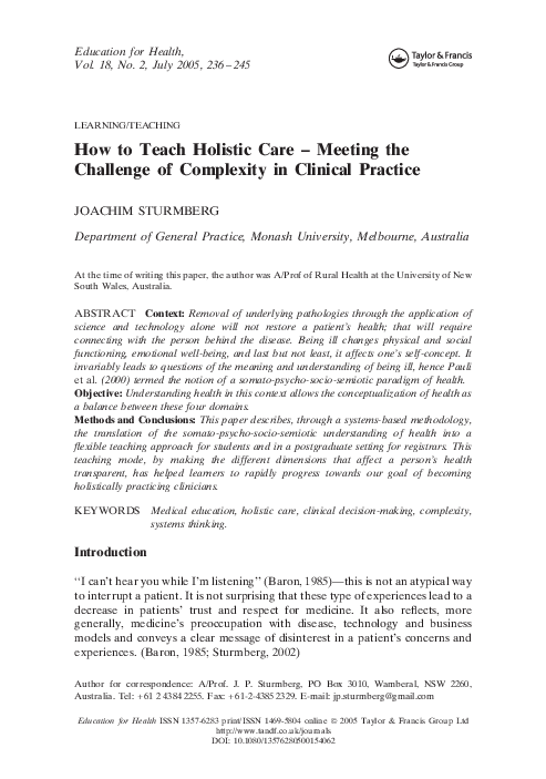 (PDF) How to teach holistic care--meeting the challenge of complexity ...