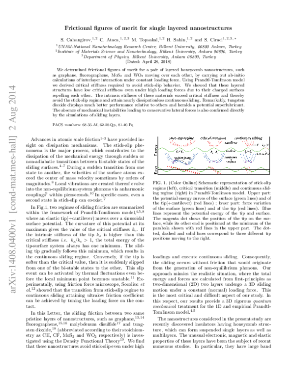 (PDF) Frictional Figures of Merit for Single Layered Nanostructures