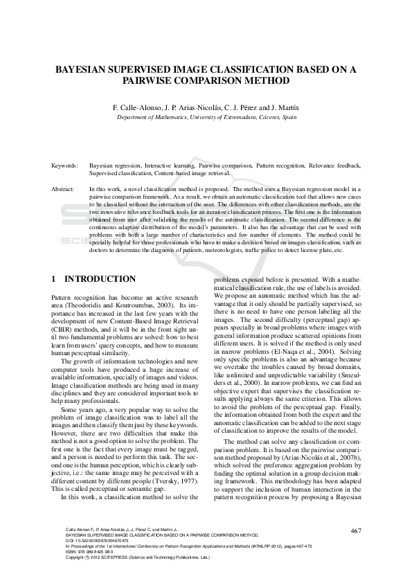 Pdf Bayesian Supervised Image Classification Based On A Pairwise