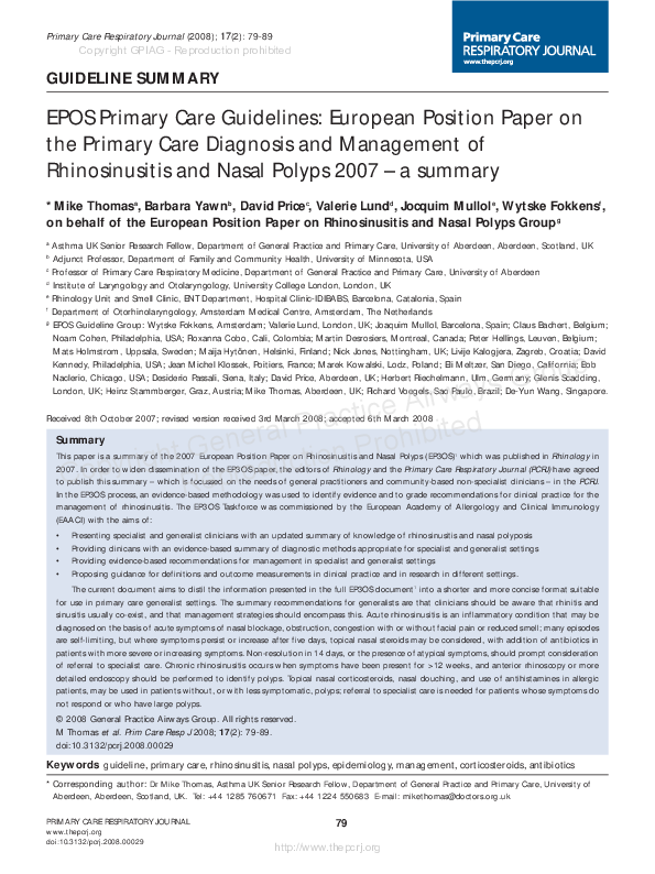 (PDF) EPOS Primary Care Guidelines: European Position Paper on the ...