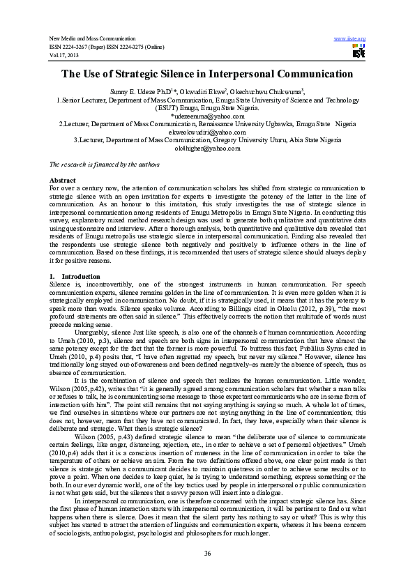 (PDF) The Use of Strategic Silence in Interpersonal Communication ...