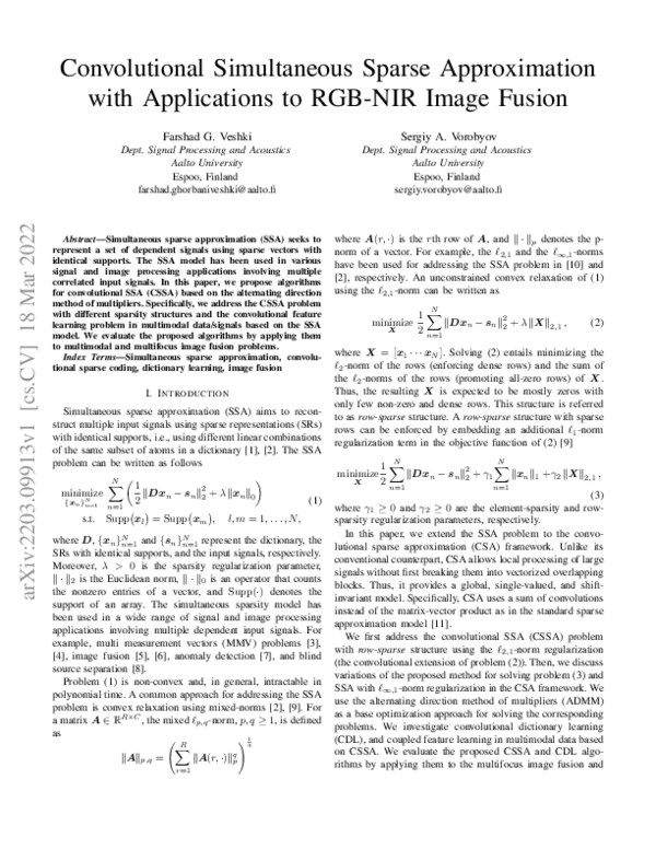 Pdf Convolutional Simultaneous Sparse Approximation With Applications To Rgb Nir Image Fusion
