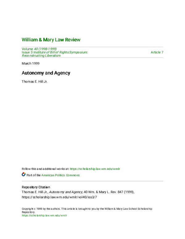(PDF) Autonomy and Agency