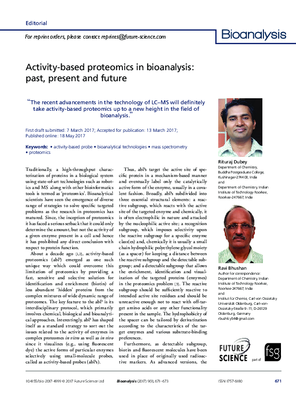 (PDF) Activity-based proteomics in bioanalysis: past, present and future