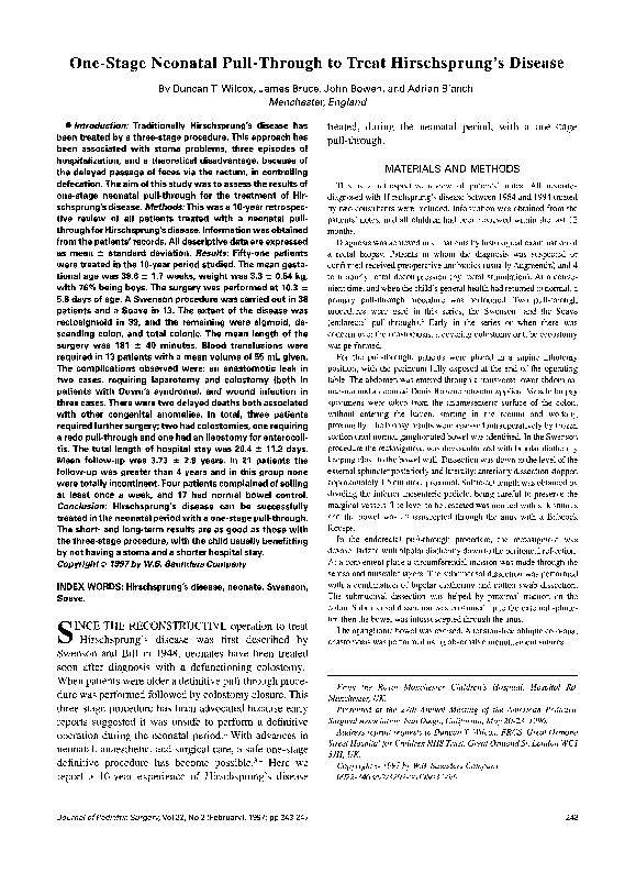 (PDF) One-stage neonatal pull-through to treat Hirschsprung's disease