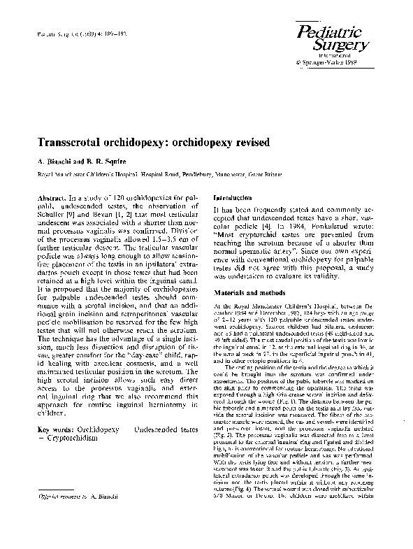 (PDF) Transscrotal orchidopexy: orchidopexy revised