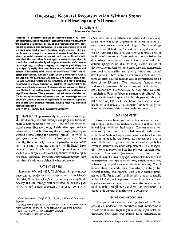 (PDF) One-Stage Neonatal Reconstruction Without Stoma for Hirschsprung ...