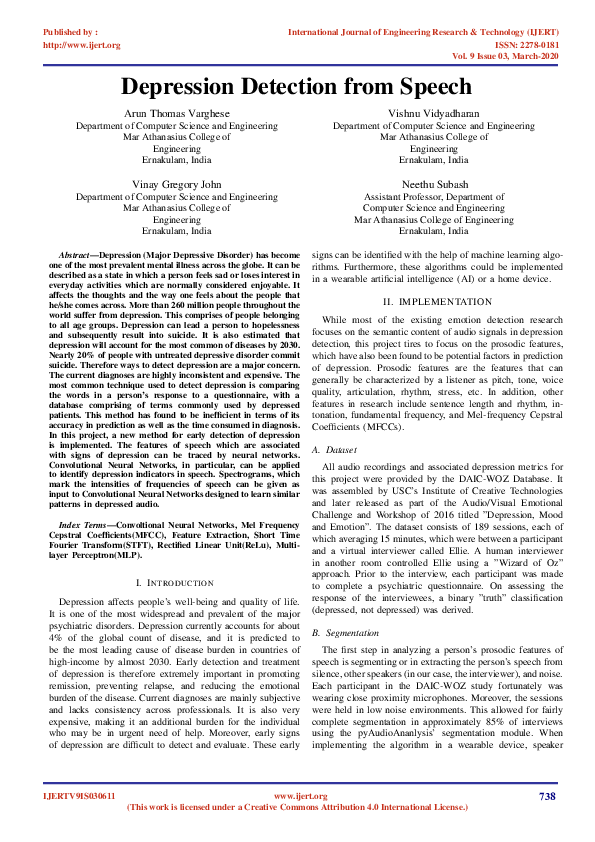 (PDF) Depression Detection from Speech