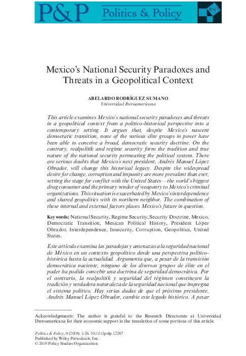 (PDF) Mexico's National Security Paradoxes and Threats in a ...