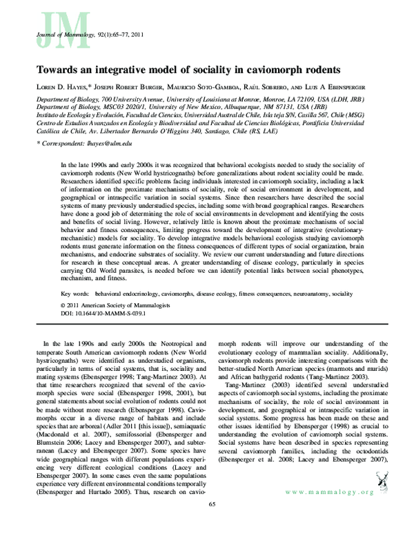 (PDF) Towards an integrative model of sociality in caviomorph rodents