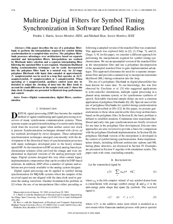 Pdf Multirate Digital Filters For Symbol Timing Synchronization In Software Defined Radios