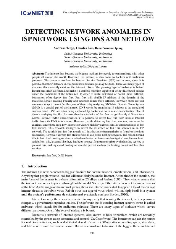(PDF) Detecting Network Anomalies In ISP Network Using DNS And NetFlow | Heru Ipung - Academia.edu