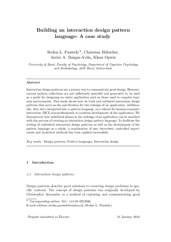 (PDF) Building an interaction design pattern language: A case study