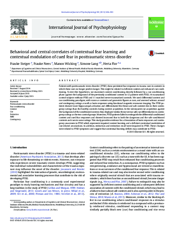 (PDF) Behavioral and central correlates of contextual fear learning and ...