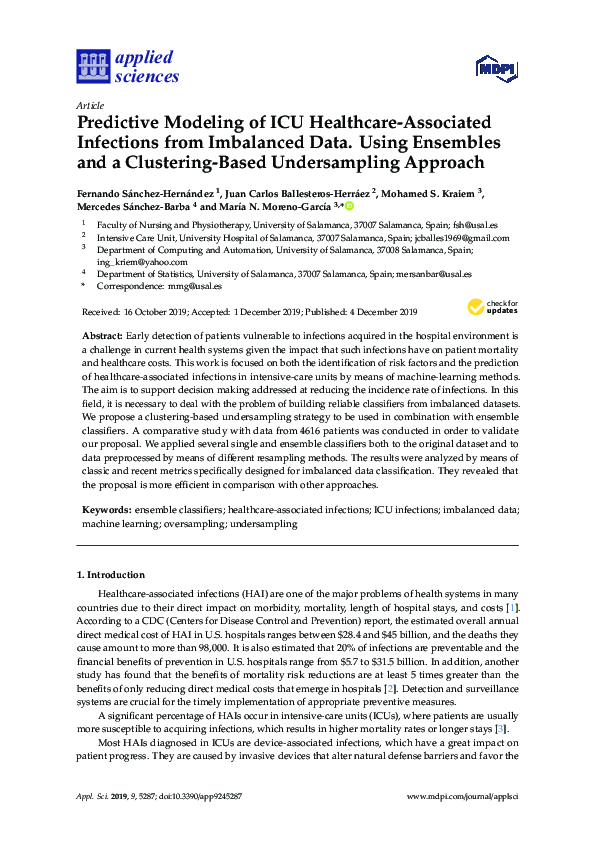 (PDF) Predictive Modeling of ICU Healthcare-Associated Infections from Imbalanced Data. Using ...