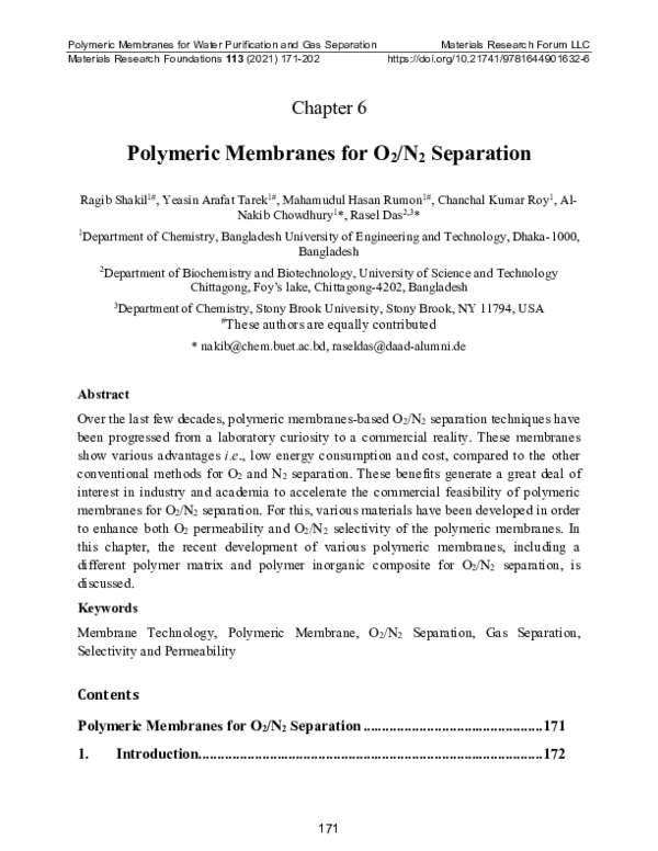 Pdf Polymeric Membranes For O2 N2 Separation