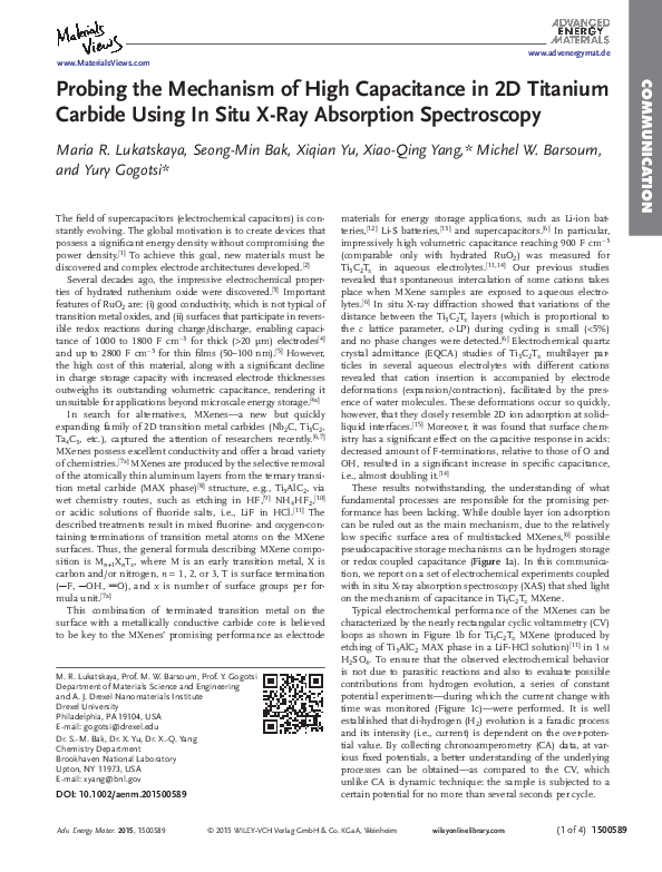 (PDF) Probing the Mechanism of High Capacitance in 2D Titanium Carbide ...