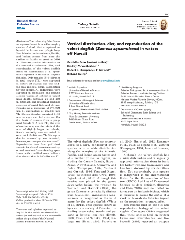 (PDF) Vertical distribution, diet, and reproduction of the velvet ...