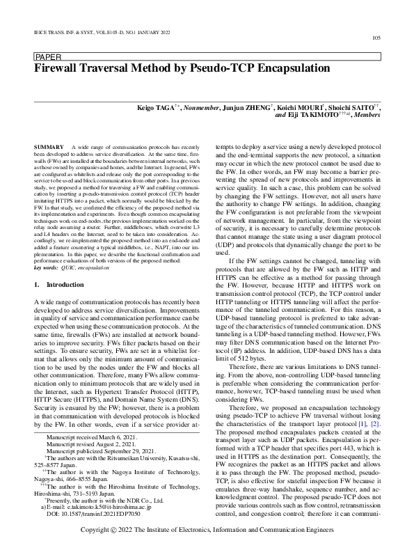 Pdf Firewall Traversal Method By Pseudo Tcp Encapsulation