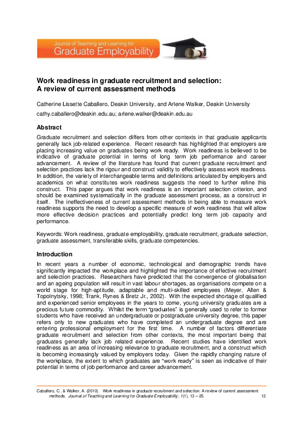 (PDF) Work readiness in graduate recruitment and selection: A review of ...