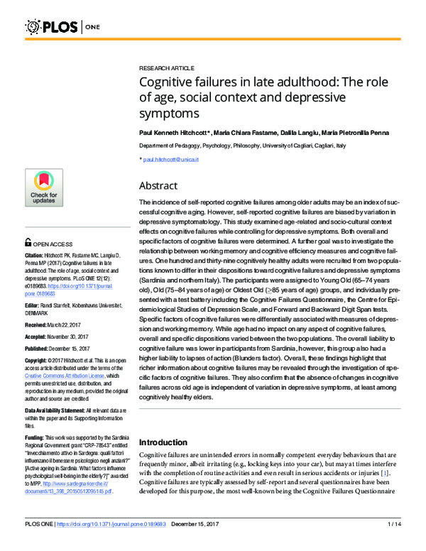 (PDF) Cognitive failures in late adulthood: The role of age, social ...