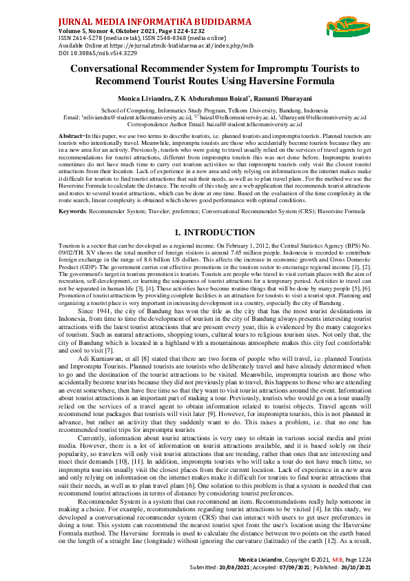 (PDF) Conversational Recommender System for Impromptu Tourists to ...