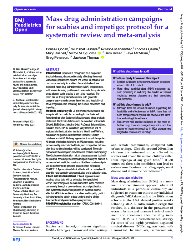 (PDF) Mass drug administration campaigns for scabies and impetigo ...