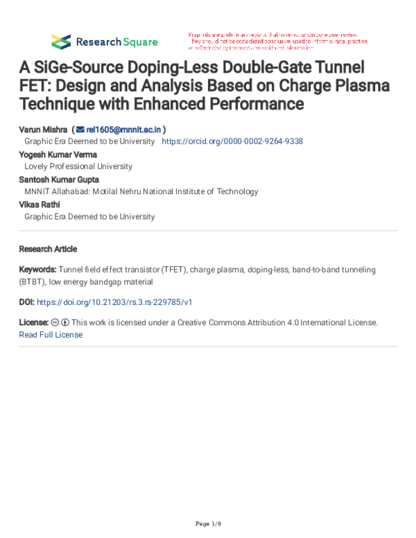 (PDF) A SiGe-Source Doping-Less Double-Gate Tunnel FET: Design and Analysis Based on Charge ...
