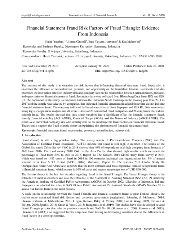 (PDF) Financial Statement Fraud Risk Factors of Fraud Triangle ...