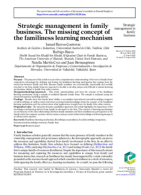 (PDF) Strategic management in family business. The missing concept of ...