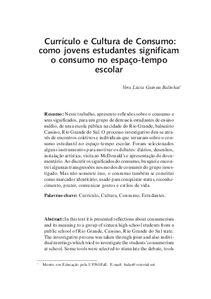 (PDF) Currículo e Cultura de Consumo: como jovens estudantes significam ...