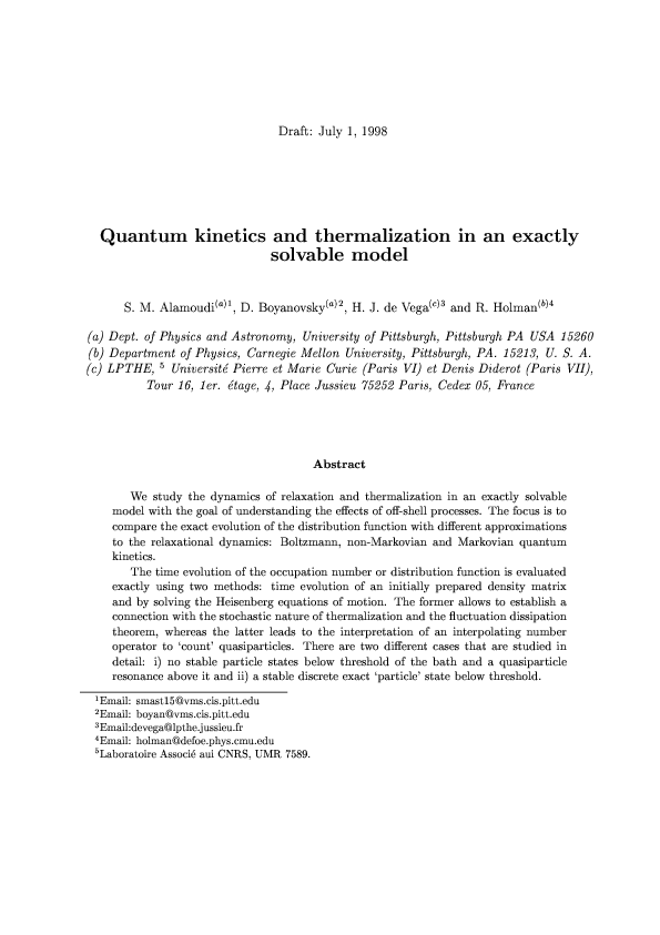 (PDF) Quantum kinetics and thermalization in an exactly solvable model