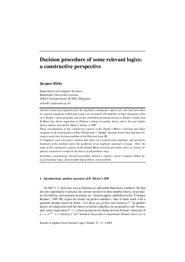 (PDF) Decision Procedure of some Relevant Logics: A Constructive Perspective