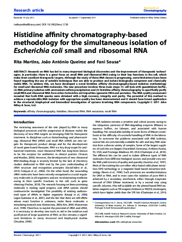 (PDF) Histidine affinity chromatography-based methodology for the ...